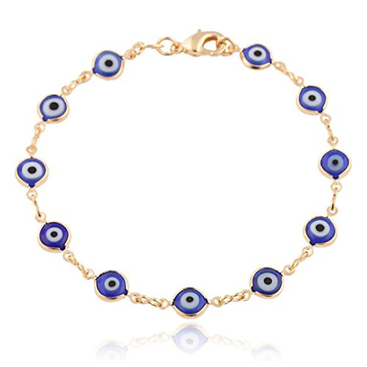 JOTW Gold Overlay with Navy Blue Mini Evil Eye Style 7.5 Inch Clasp Bracelet (T-326)