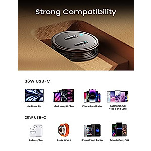 USB C Car Charger, 56W Smallest AINOPE USB C Cigarette Lighter Adapter Fast Charger, PD 3.0 Dual Car Charger USB C Compatible with iPhone 14/13 Pro/12/12 Pro/12 Mini, Galaxy S20/S10, iPad Pro