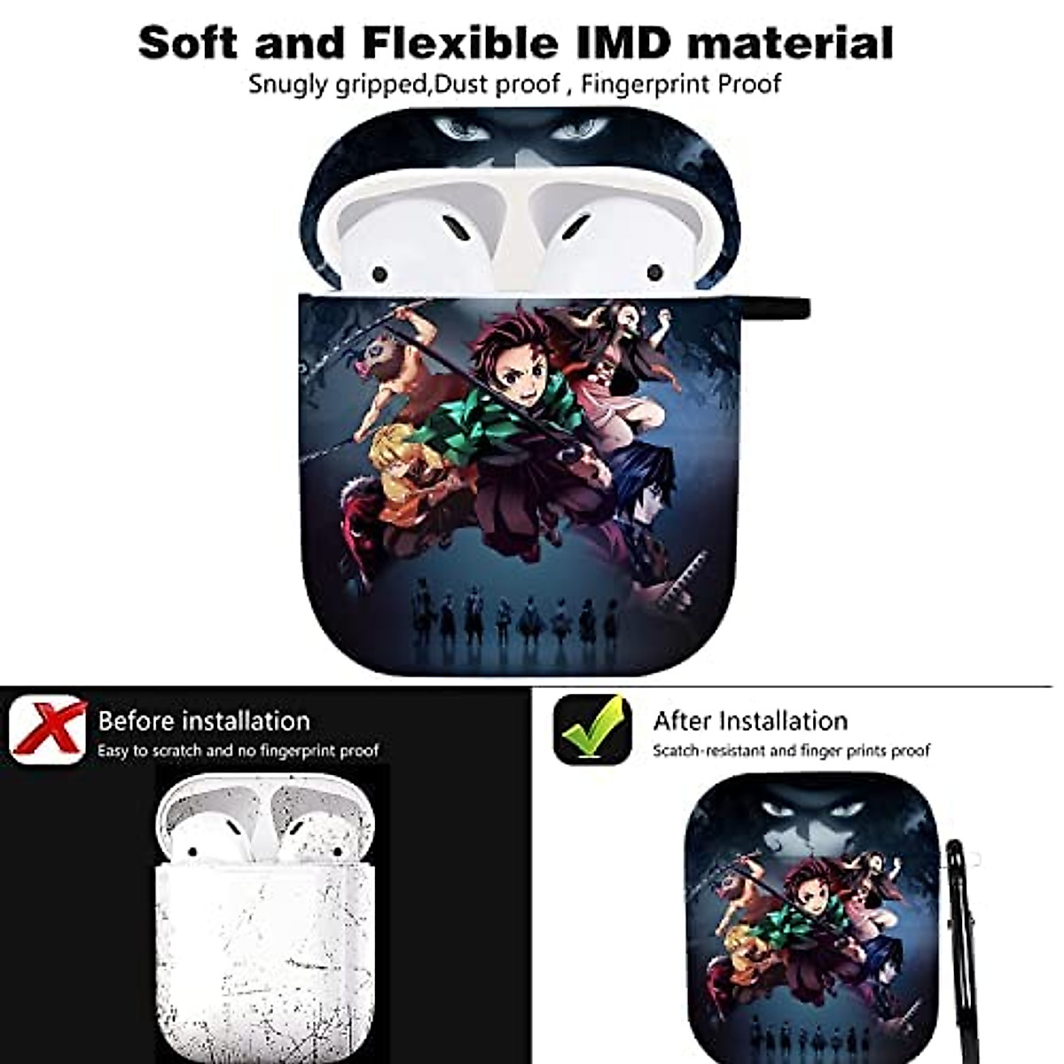 Airpods Case with Keychain Suitable for Airpods 1&2 Japanese Anime Airpods Protective Cover for Men Women Teens Adults