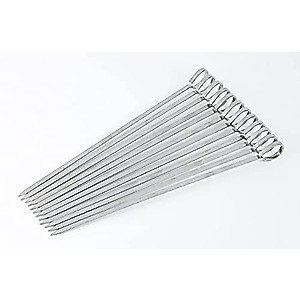 AP Plus Metal Kabob Skewers 12 Inch Long Stainless Steel Shish Grilling Sticks Wide Reusable Set for Meat Shrimp Chicken Vegetable, 12 Pack with Velcro Case