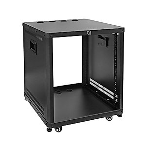 RIVECO POMU 12U Network & Stereo Rack with Caster Wheels, Rolling Server Rack Open Cabinet for 19 inches Audio Video Musical & IT Equipment Mounting, Round & Square Holes, Build in Handles Heavy Duty