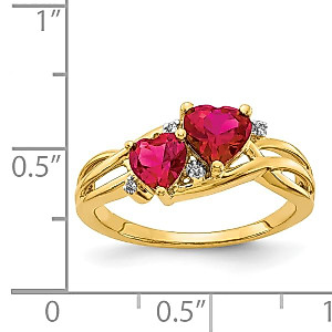 IceCarats 14K Yellow Gold Lab Grown Created Red Ruby July Birthstone Diamond Double Heart Love Ring size 7