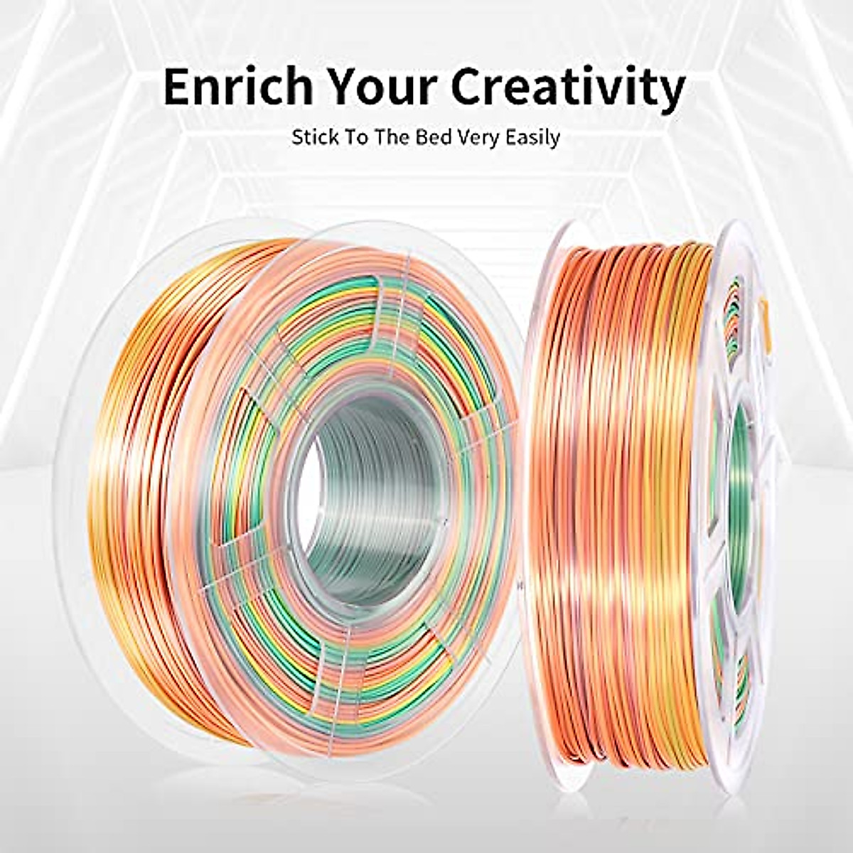 SUNLU Rainbow Silk PLA+ 3D Printer Filament and PLA Meta Green, 3D Printing PLA+ Filament 1.75mm, 1kg(2.2LBS) Spool, Rainbow