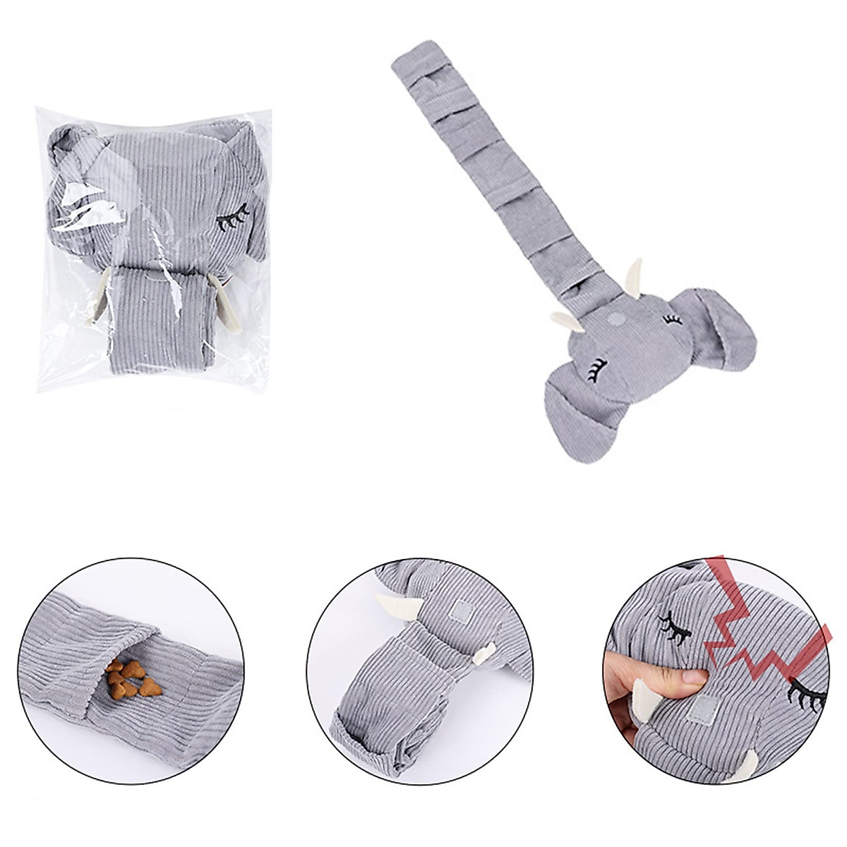 GRABLOOM Dog Plush Toy Snuffle Mat Stuffed Treat Dispensing Elephant Interactive Chew Toys Relieving Stress Improving for Health Dog Plush Toys for Large Dogs Aggressive Chewers