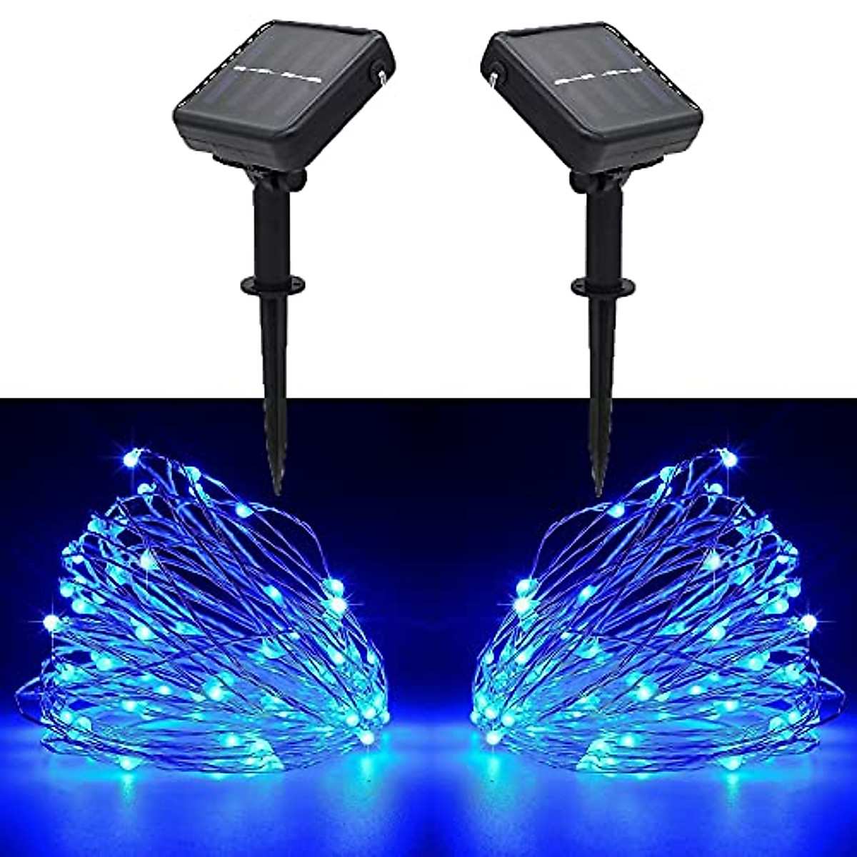 YIWOLIT Solar String Light Outdoor Waterproof, 2 Pack Each 33ft 100 LED 8 Modes Copper Wire Fairy Lights for Garden , Patio, Yard, Home, Wedding, Christmas, Halloween Decoration (Blue)