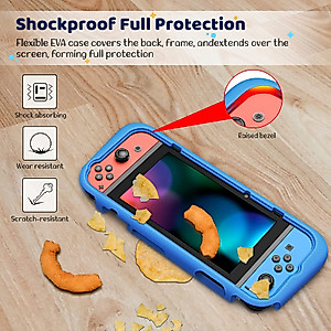 Fintie Kids Case Compatible with Nintendo Switch w/2 Game Card Slots - [Ultralight] [Shockproof] Protective Cover with Ergonomic Grip, Kids Friendly Grip Case for Switch Console (Blue)