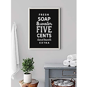 Kate and Laurel Sylvie Fresh Soap Black Framed Canvas Wall Art by Maggie Price of Hunt and Gather Goods, 18x24 White, Vintage Sign Art for Wall