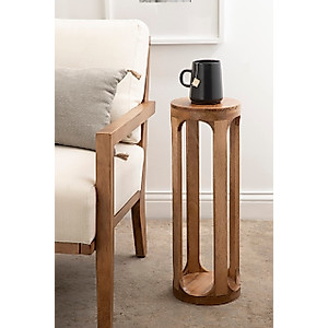 Kate and Laurel Dahl Wooden Round Drink Table, 8 x 23, Natural Brown, Transitional Boho Circle Wood Accent Pedestal Table for Living Room Plant Stand or Small Bedroom Nightstand