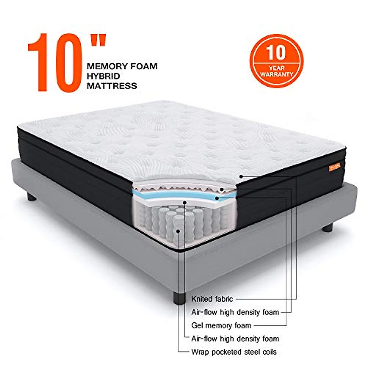 Sweetnight Twilight 10 Inch Mattress in a Box - PillowTop Memory Foam & Inner Springs Hybrid - Sleep Cool, Motion Isolating Individually Wrapped Coils - King