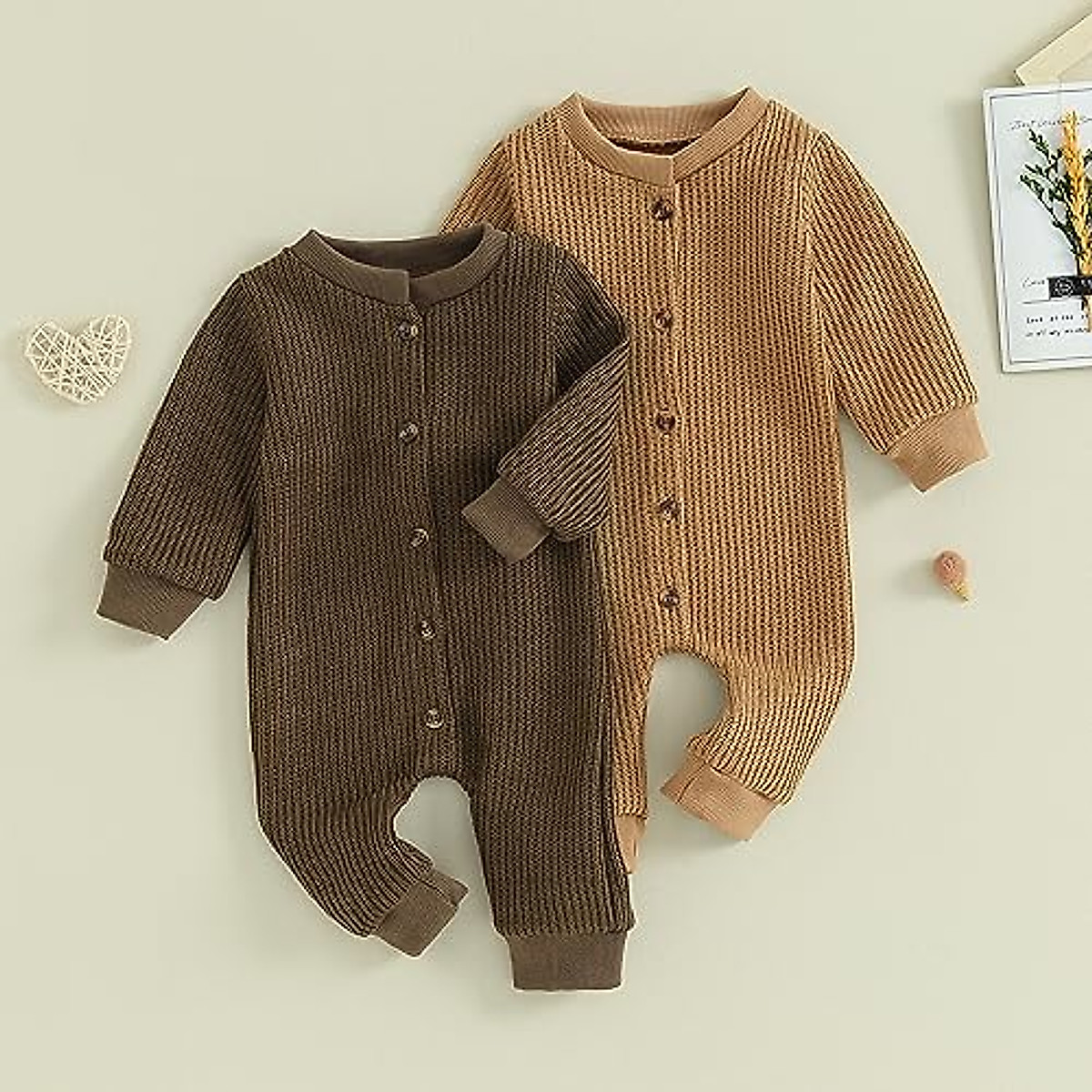 Kurylemon Baby Romper Solid Color Infant Newborn Boy Knit Clothes Button Jumpsuit Winter One Piece Outfit