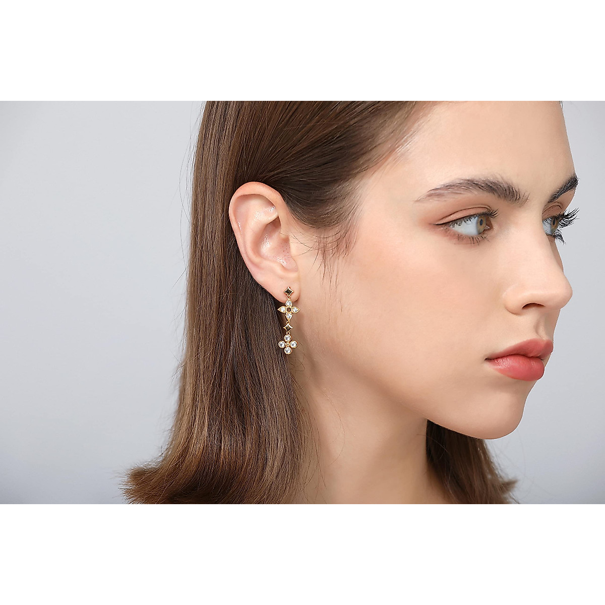 Frwiskp Womens Gold Drop Dangle Earrings, 18K Gold Plated 925 Sterling Silver posts Premium Trendy Cubic Zirconia Dangle Earring, Floral Drop Earring, Hypoallergenic Jewelry, Gifts for Womens Girls