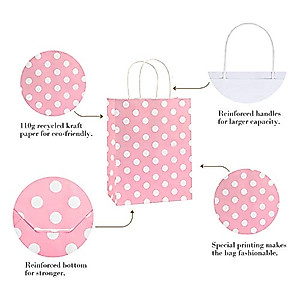 BagDream Gift Bags 25Pcs 8x4.25x10.5 Inches Shopping Bags, Paper Bags, Kraft Bags, Retail Bags, Holiday Party Bags, Pink Dot Paper Bags with Handles, Pink Paper Gift Bags