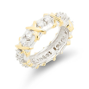 Sterling Silver & Gold Tone Designer Style CZ X Ring, ring size 9 - Women's Fashion Ring - Sterling Silver Ring for Her - Alternative Wedding Ring - Gift for Her - Birthday Gift - Gifts for Mom