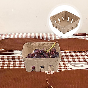 GANAZONO Bushel Basket 50pcs Square Paper Berry Basket Pulp Fiber Produce Vented Container Holder Box Fruit Tray for Fruit Vegetable Farmer Market Grocery Packaging Desktop Stand