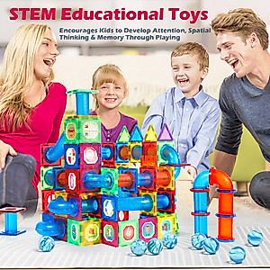 MAGBLOCK Magnetic Tiles 176Pcs Marble Run Race Track Toy Set STEM Educational Building Blocks Child Brain Development Kit Magnet Construction Toys for Boys Girls Kids Age 7 8 9 10+ Years Old
