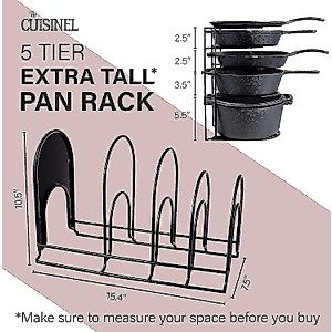 Heavy Duty Pan Organizer - 12" + 15"-Tall - 5 Tier Rack - Holds up to 50 LB - Holds Cast Iron Skillets, Griddles and Shallow Pots - Durable Steel Construction - Kitchen Storage - No Assembly Required