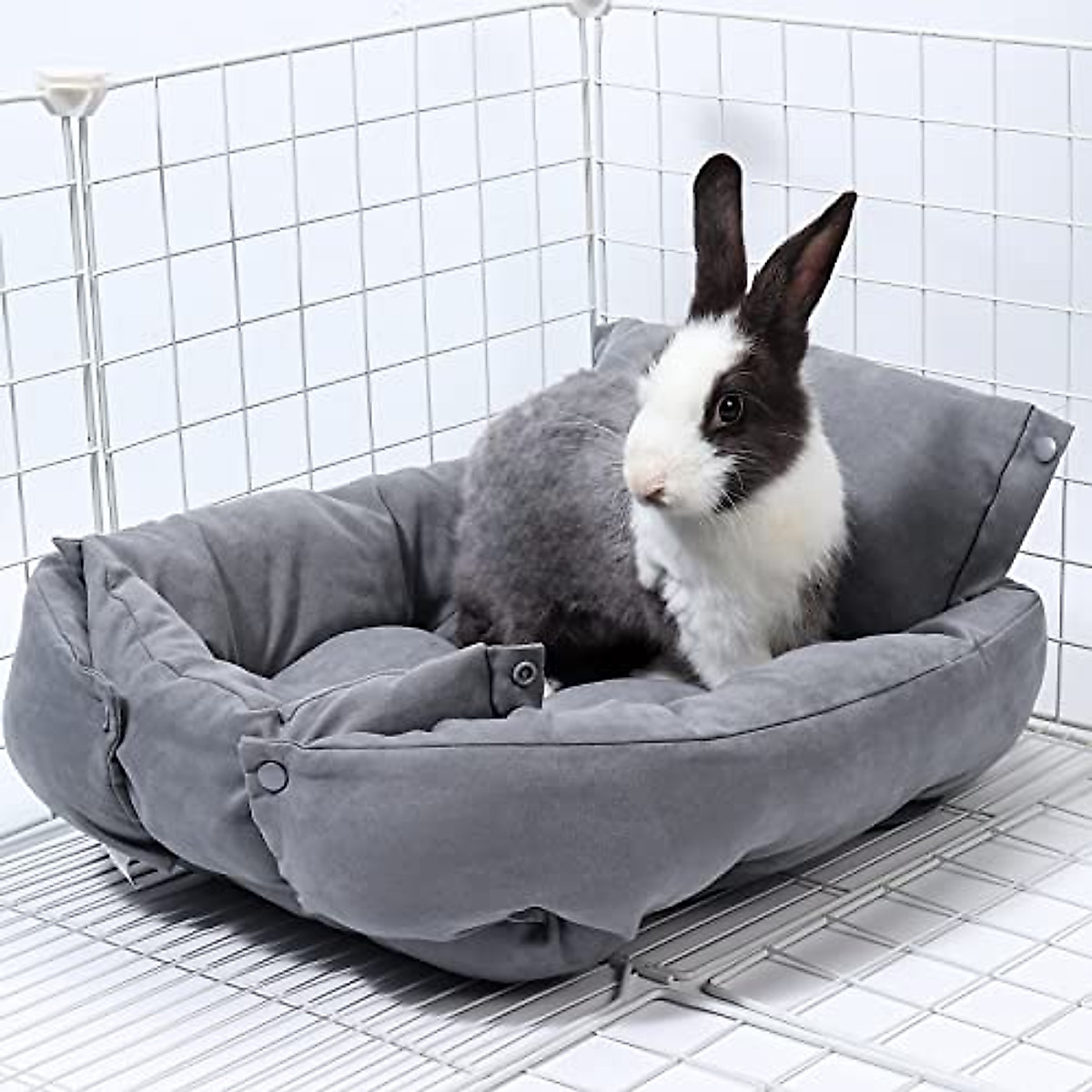 PStarDMoon Bunny Bed for Small Animals with 2 Pee Pad, Machine Washable Sleeping Rabbit Sofa Bed Bottom Breathable Soft Bunny Bed for Cats Kittens Rabbits Bunny Guinea Pigs Kitty (Grey, Style 1)