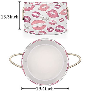 Kiss Print Large Round Baskets for Storage Laundry Baskets with Handles Blanket Storage Basket for Bathroom Shelves Bins for Organizing Nursery Hamper Girl Boy