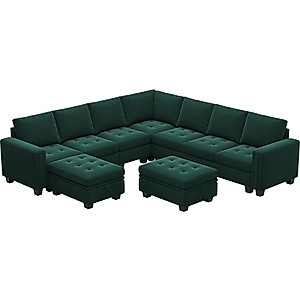 Belffin Oversized Velvet Modular 8-Seat Sectional Sofa Set with Storage Ottoman U Shaped Couch Set Modular Sectional Convertible Sofa Couch with Reversible Chaise Corner Sofa Couch Set Green