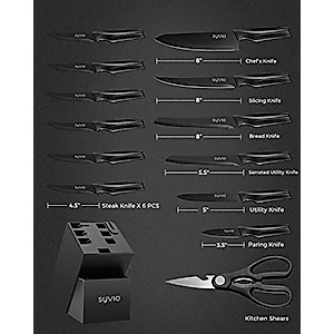 syvio Knife Sets for Kitchen with Block, Kitchen Knife Sets 14 Piece with Built-in Sharpener, Kitchen Knives for Chopping, Slicing, Dicing&Cutting