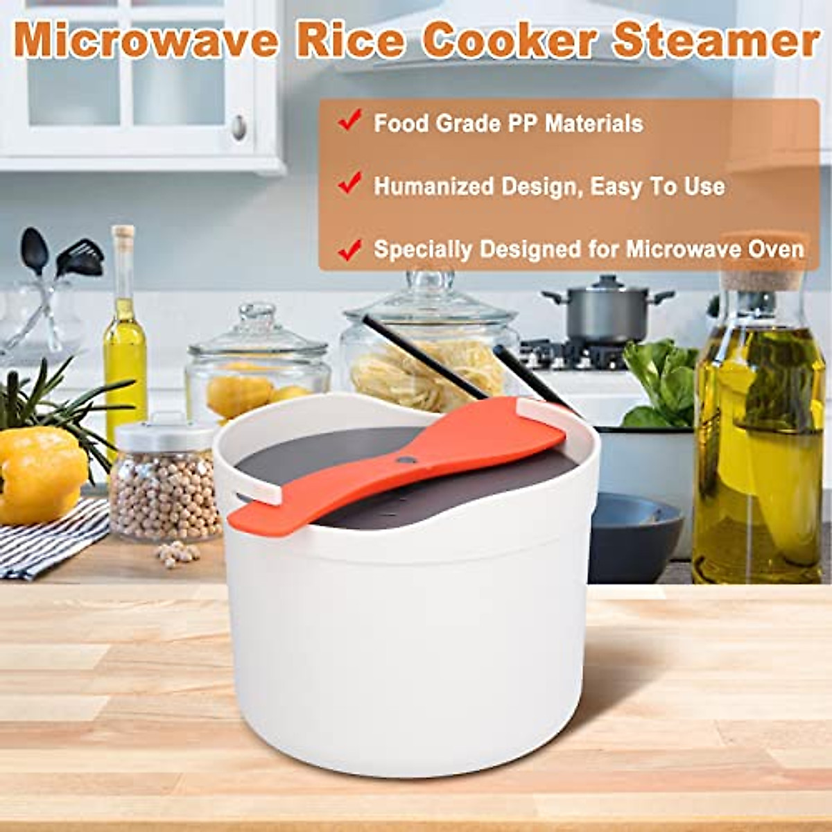 Microwave Rice Cooker,Microwave Rice Cooker Steamer,2L Microwave Cookware, Large Capacity Microwave Rice Cooker Steamer, Microwave Rice Makefor Rice, Pasta,Vegetables,Ramen