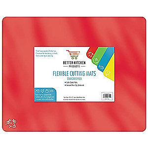 Extra Thick Flexible Plastic Cutting Board Mats, Set of 4, Color Coded with Food Icons, Waffle Back Grip Underside by Better Kitchen Products
