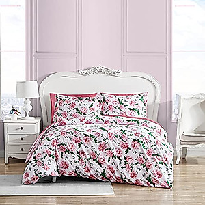 Betsey Johnson - Queen Duvet Cover Set, Reversible Bedding with Matching Shams, All Season Home Decor (Blooming Roses Pink, Queen)