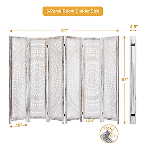 Salfanre 6 Panel Room Divider, Room Divider Screen, Room Divider Panel, Folding Screen Room Divider, 5.6 Ft, White