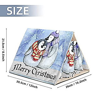 RATGDN Small Pet Hideout Merry Christmas Penguin Watercolor Hamster House Guinea Pig Playhouse for Dwarf Rabbits Hedgehogs Chinchillas