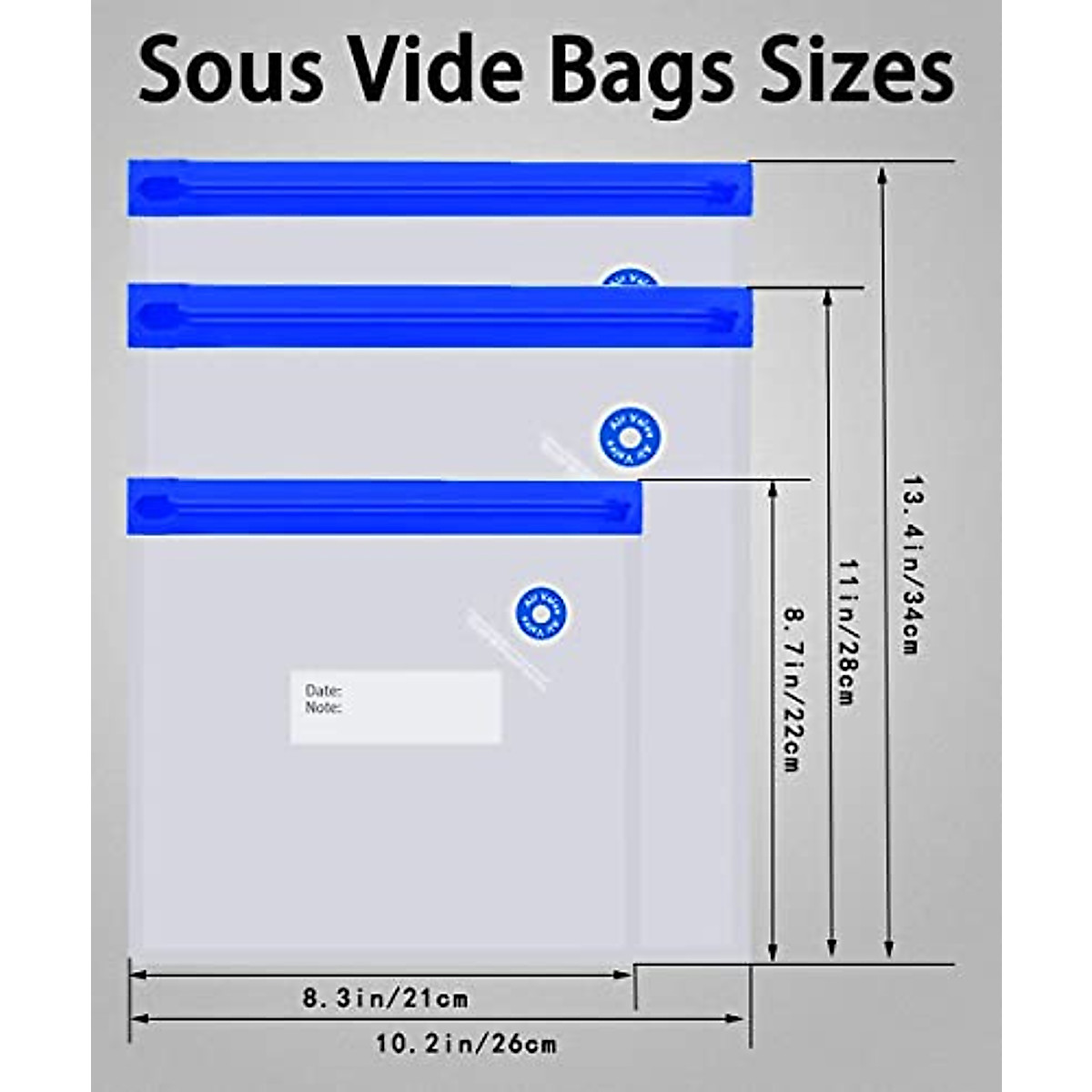 Sous Vide Bags 22pack Reusable Vacuum Food Storage Bags, with 3 Sizes Vacuum Food Bags,1 Hand Pump, 4 Sealing Clips for Food Storage and Sous Vide Cooking
