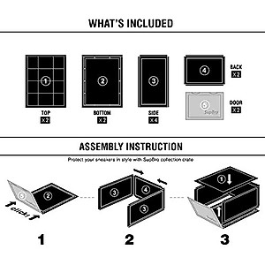 SupBro Collection Crate - Easy Access Storage Shoes Box -Plastic Foldable Stackable Sneaker Display Storage with Clear Front Door Organizer-2 Pack (Black)