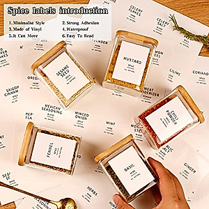 12 Pcs Square Glass Spice Jars with Natural Bamboo Lids - 5oz Airtight Herb Containers with 148 Waterproof Minimalist Spice Labels Preprinted - Empty Small Seasoning Jars for Kitchen Pantry Organization and Storage