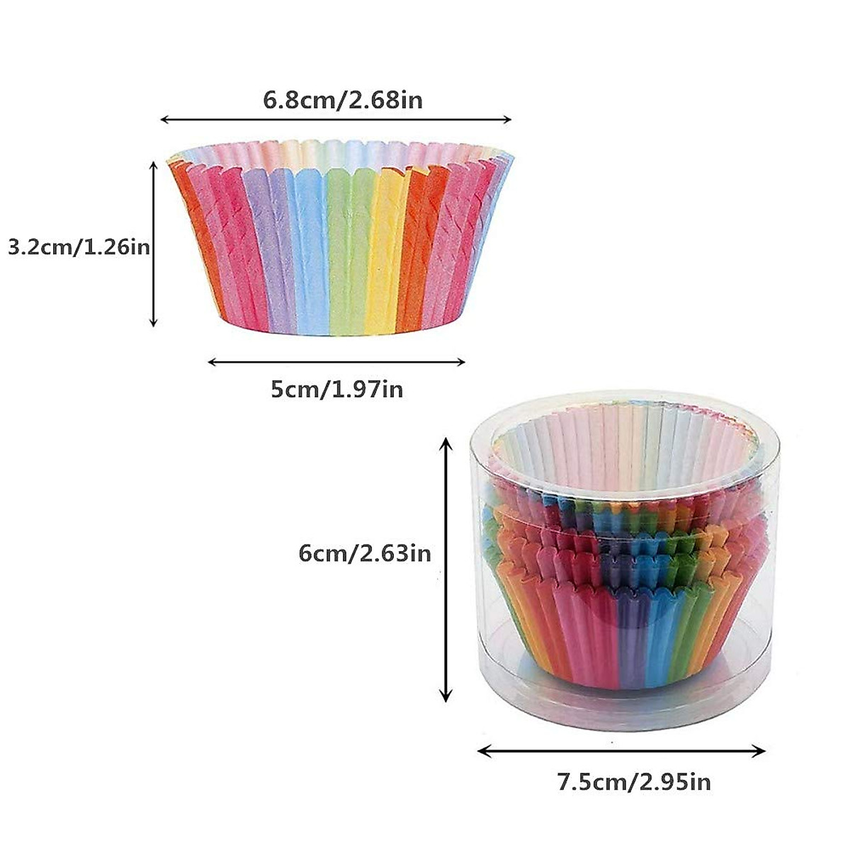 Cupcake Liners, Disposable Paper Baking Cups Rainbow Cupcake Wrappers Nonstick Muffin Cases Molds, 6 Styles Cupcake Liners for Cake Balls, Muffins, Cupcakes and Candies, 600 Pack (Colorful)