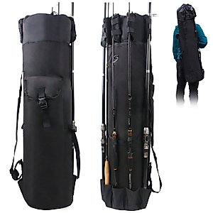 Fishing Pole Bag with Rod Holder Fishing Rod Bag Carrier Case 5 Poles Waterproof Travel Case Fishing Tackle Box Storage Bag Durable Fishing Gear Organizer Fishing Gift for Men (Black)