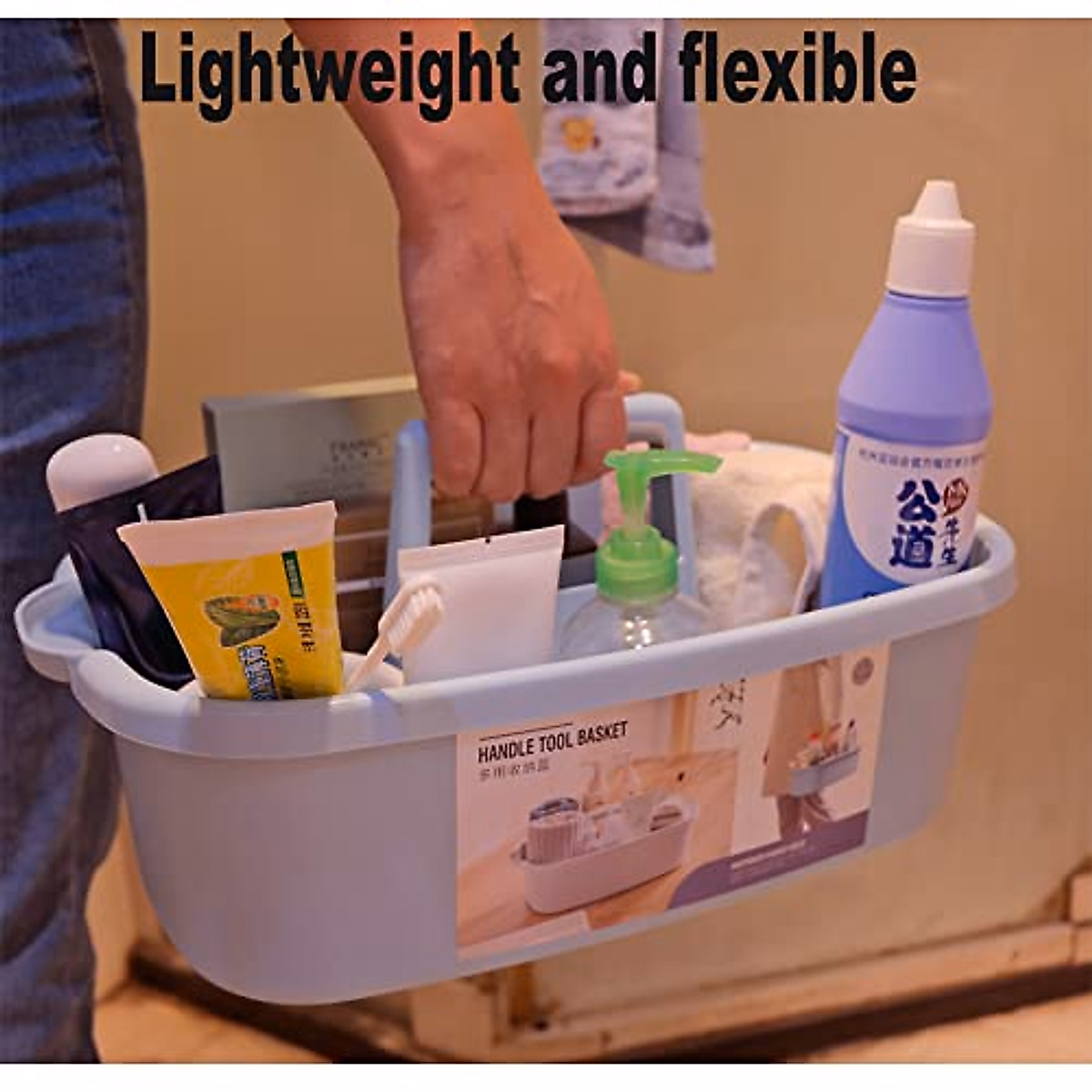 ANNIYA Cleaning Supplies Caddy, Large Plastic Shower Caddy Basket with Handle, Portable Cleaning Tool Storage Tote for Dorm, Bath, Pantry (grey, White, blue) (White)