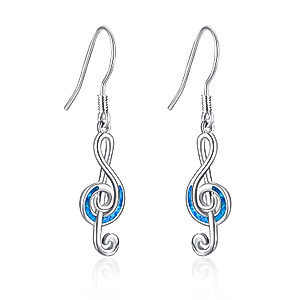WINNICACA Music Note Earrings for Women Music Lovers Christmas Gifts Sterling Silver Musical Note Treble Clef Hooks Dangle Drop Earrings Created Opal Jewelry for Women Birthday Gifts