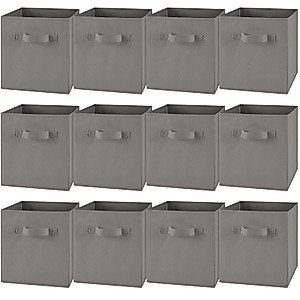12 Pcs Cube Storage Bin 11'' Collapsible Storage Cubes Foldable Cube Storage Organizer Bins Fabric Bins Storage Basket Fabric Cubby Boxes for Shelf Closet (Gray)