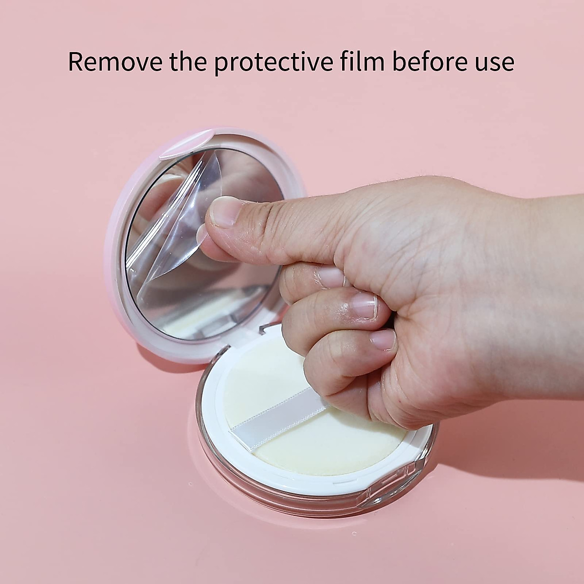 longway Loose Powder Compact Container Empty Portable Plastic DIY Makeup Powder Case, 5g Slim Powder Box with Powder Puff,Mirror and Elasticated Net Sifter (2pcs,pink+sliver)