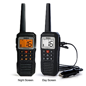 Uniden Atlantis 155 Handheld Two-Way VHF Marine Radio, Floating IPX8 Submersible Waterproof, Dual-Color Screen, All USA/International/Canadian Marine Channels, NOAA Weather Alert, 10 Hour Battery