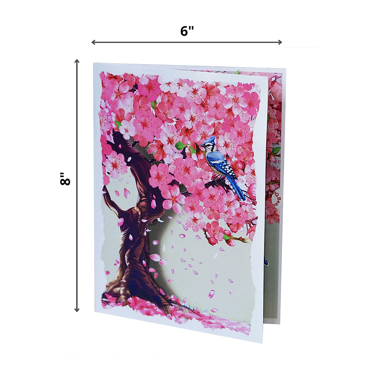 PQ Bees Pop Up Birthdays Card for Women Mom Grandma Wife | 3D Mother’s Day Anniversary Get Well Soon Thank You Valentines Day Card (Size 6x8 In – Cherry Blossom BlueJay Bird).