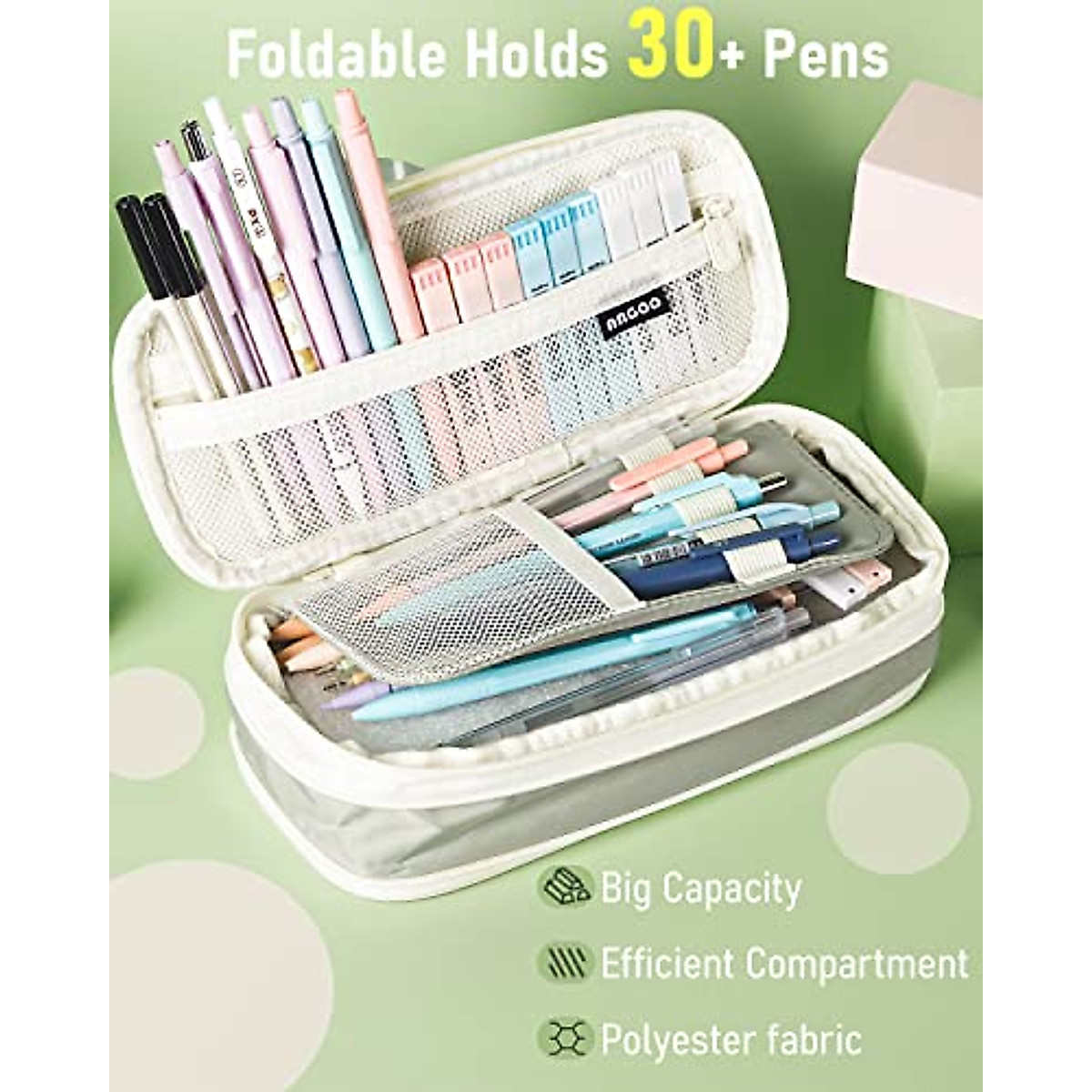 Nicpro 46PCS Aesthetic School Supplies With Big Capacity Pen Case, 26PCS Cute Pastel Mechanical Pencils 0.5 mm & 0.7 mm with 12 Tube HB Lead Refills, Erasers,Eraser Refills for Student Writing Drawing