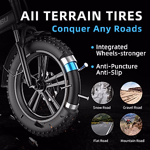 Kebiko 1000W Folding Electric Bike, 48V 20AH Large Removable Battery E Bike, 30+MPH, 80 Miles Max Range, 20" Fat Tire Electric Bike for Adults, Adult Electric Bicycles for Commute Beach Snow