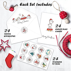 Christmas Cards - Pack of 24, 6 Assorted Designs Merry Christmas Cards with Envelopes - Bulk Greeting and New Years Cards - Perfect to Send Warm Holiday Wishes to Friends and Family - 4" x 6"
