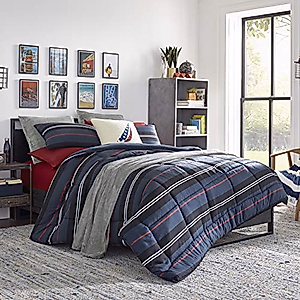Nautica | Talmage Collection | Ultra Soft & Cozy Silky Microfiber Lightweight Reversible Comforter with Matching Sham(s), Queen, Navy