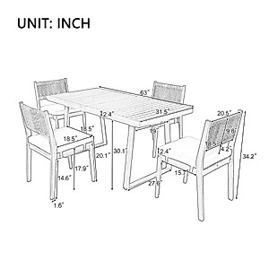 Merax Acacia Wood Outdoor Dining Set for 4,Waterproof Patio Furniture with 1 Table and 4 Chairs,and Thick Cushions for Balcony, Vourtyard, and Garden, Gray