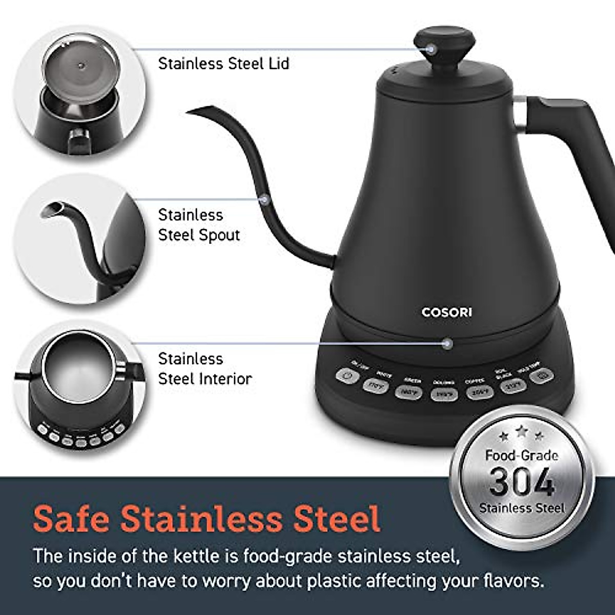 COSORI Electric Gooseneck Kettle with 5 Variable Presets, Pour Over Coffee Maker with 8 Cup Glass Coffee Pot&Coffee Brewer with Stainless Steel Filter