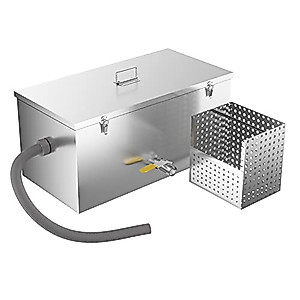 BEAMNOVA Commercial Grease Trap 25lbs Stainless Steel Interceptor, Side Inlet for Restaurant Home Kitchen Tools