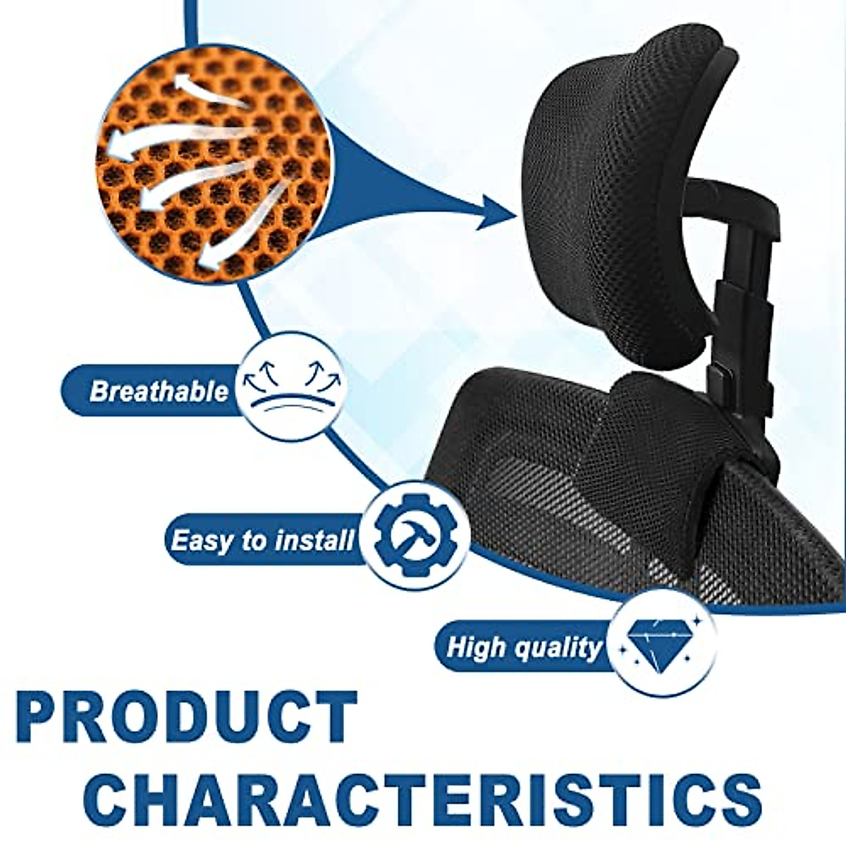 Adjustable Headrest for Office Chair, Universal Chair Head Neck Support Cushion Attachment Elastic Sponge Nylon Frame Head Rest Detachable Upholstered for Ergonomic Chair,Headrest Only (Black3.0)
