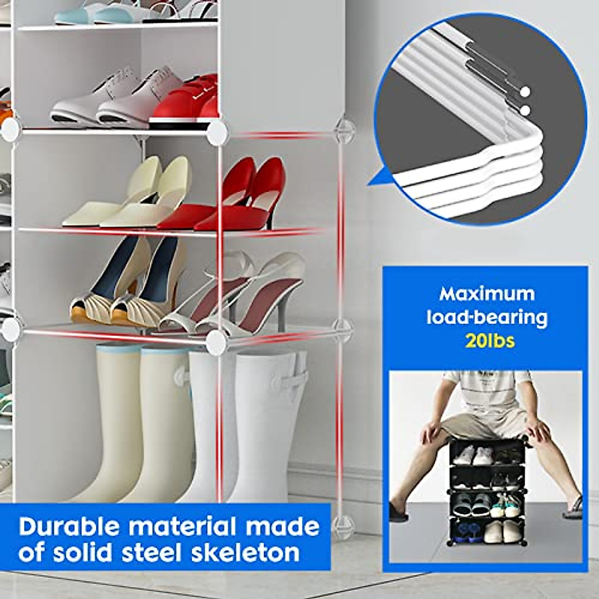 Jomifin Shoe Rack Storage Cabinet with Doors, Portable Shoes Organizer,Expandable Standing Rack, Storage Boots,Slippers,Shoes for Closet Hallway Bedroom Entryway (White)