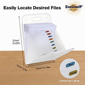 EooUooIP 13-Compartment Portable Vertical Accordion Expandable File Folder Organizer with Blank Index Tabs,Portable and Durable,Suitable for File Management and Document Storage.
